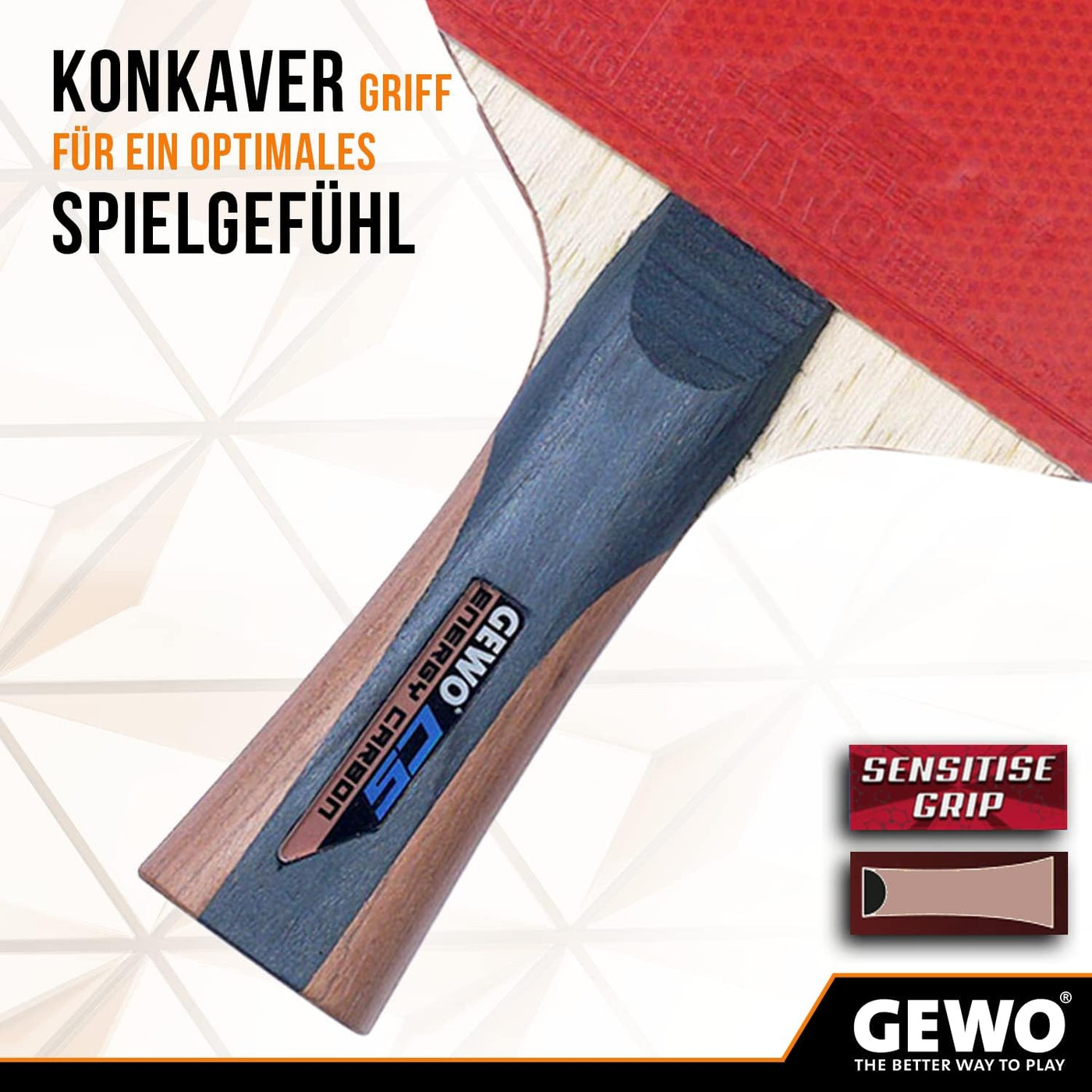 GEWO CS Energy Carbon Pre-Assembled Table Tennis Racket | eTableTennis